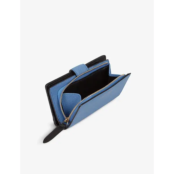 Smythson Panama Small Continental Leather Purse - Nile Blue